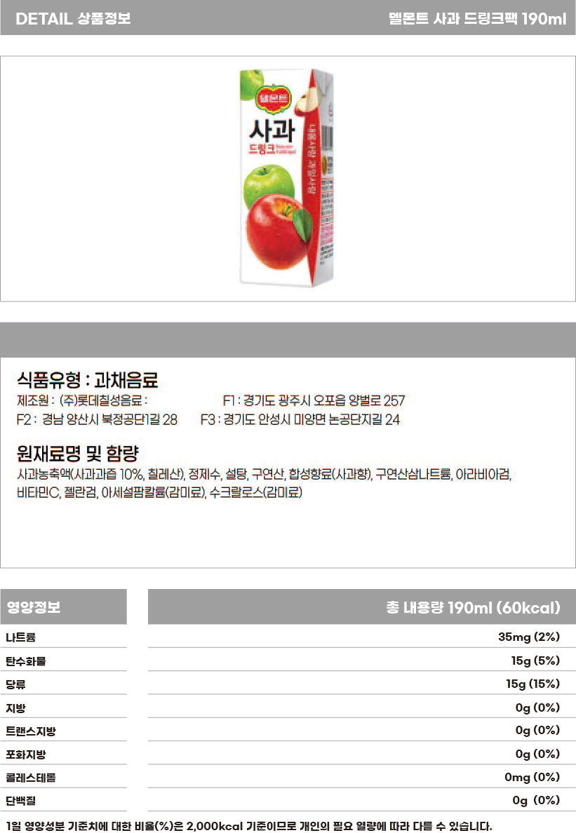 델몬트 사과드링크 190ml 32개 | 식봄